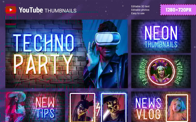 Neon YouTube Thumbnails Templates #274673 - TemplateMonster