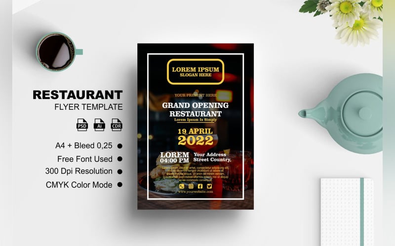 Grand Opening Restaurant Flyer Design - TemplateMonster