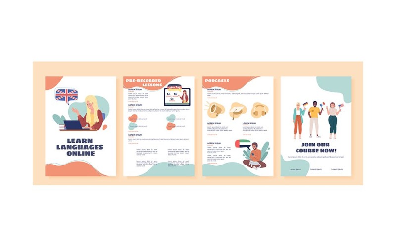 Learn languages online flat vector brochure template