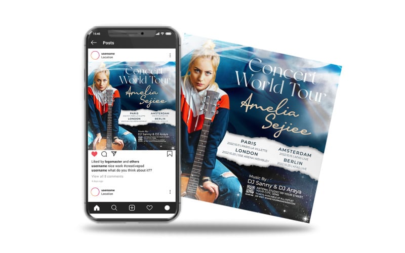 Social media post concert world tour - TemplateMonster