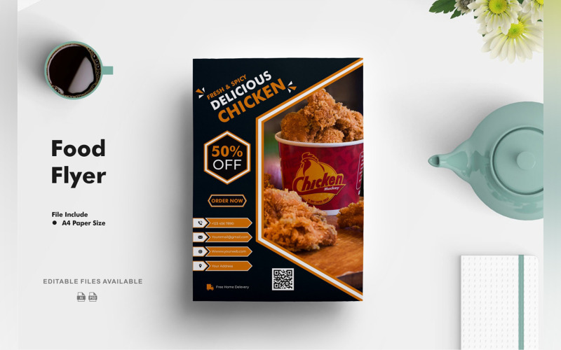 Conception de Flyer de Nourriture au Poulet - TemplateMonster