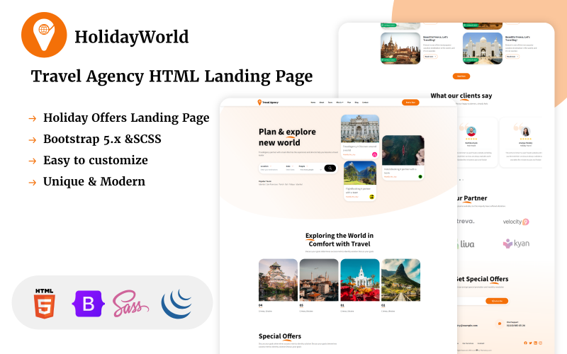 HolidayWorld - Page d'accueil HTML de l'agence de voyage
