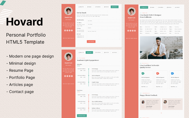 Hovard - Modelo HTML5 de Portfólio Pessoal - TemplateMonster