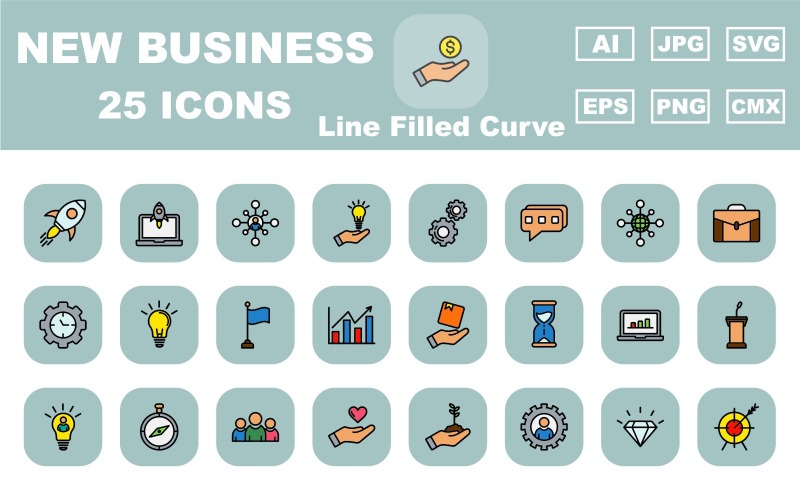 25 Premium New Business Line Filled Curve Icon Pack