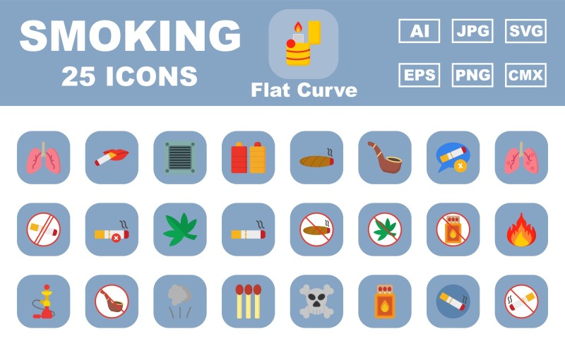 25 Premium Smoking Flat Curve Icon Pack - TemplateMonster