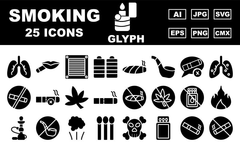 25 Premium Smoking Glyph Icon Pack #277508 - TemplateMonster