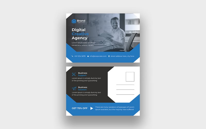 Corporate Modern Business-Postkarten-Design-Vorlage. Blaue Farbe ...