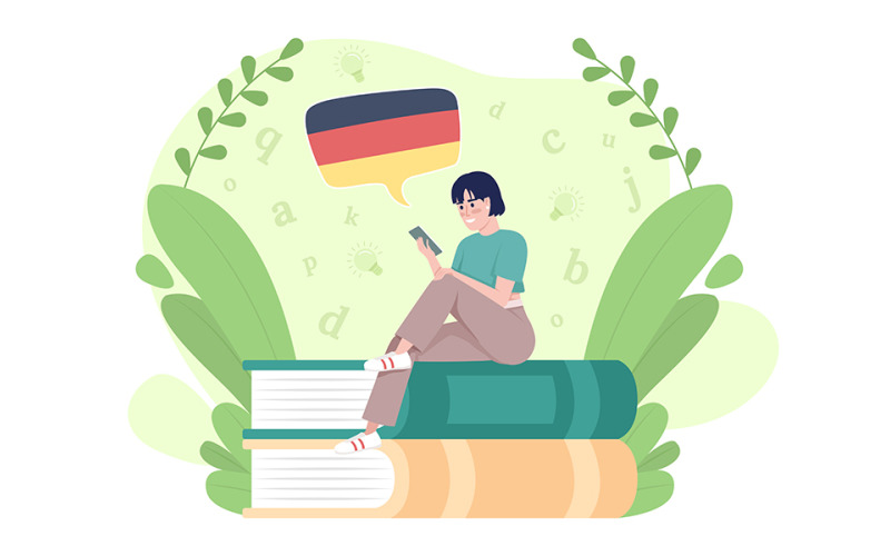 Learning German language with mobile app 2D vector isolated illustration