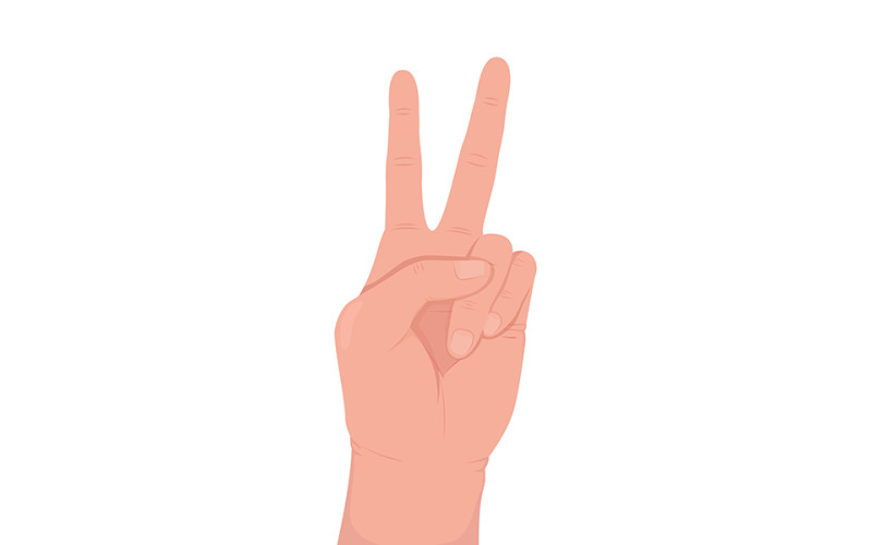 Símbolo de victoria gesto de mano vectorial de color semiplano