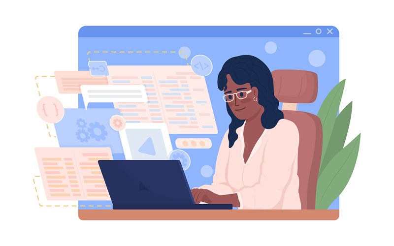 Software-Ingenieur bei der Arbeit 2D-Vektor isolierte Illustration