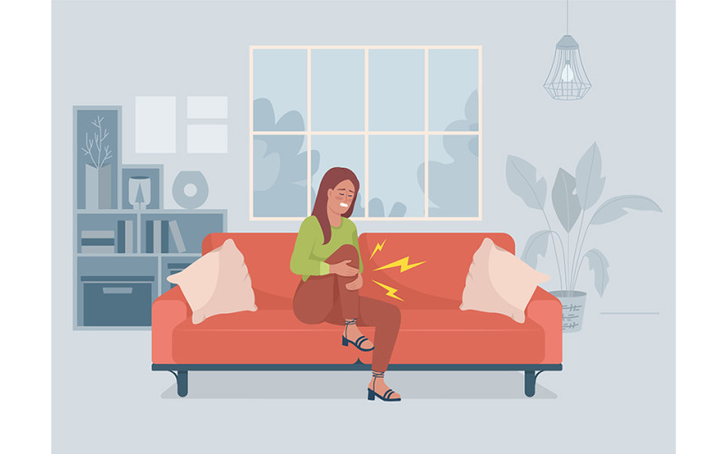 Femme souffrant de douleur à la jambe illustration vectorielle de ...