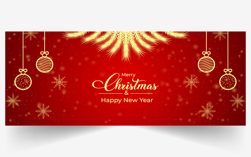 Christmas Banner with Golden Pine Leaves - TemplateMonster