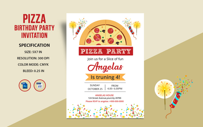 Birthday Pizza Party Invitation Flyer - TemplateMonster