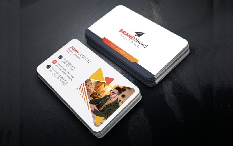 Colorful Stylish Business Card Template Layout with Creative Shapes and ...