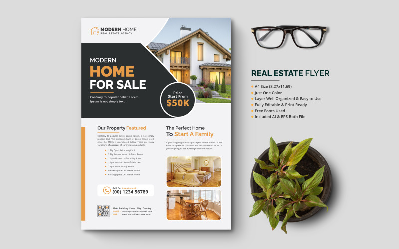 Minimalist Elegant Real Estate Flyer Leaflet Design Template with ...