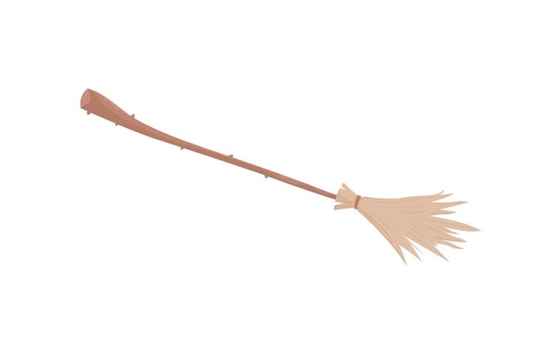 Wooden broom semi flat color vector object - TemplateMonster