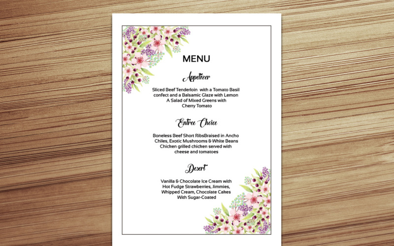 Wedding Menu Card Template, Ms Word and Photoshop