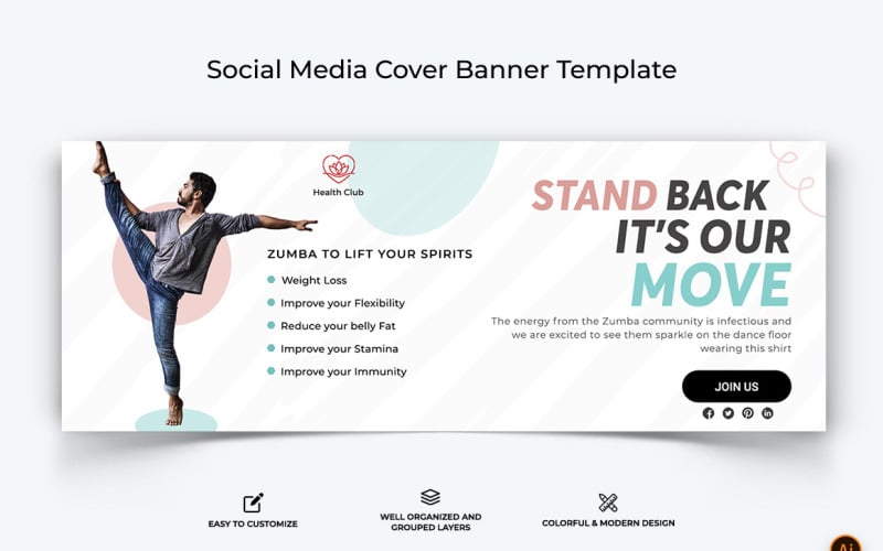 Zumba Dance Facebook Cover Banner Design-08 - TemplateMonster