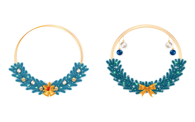 Christmas Round Frame with Bell, Ribbon - TemplateMonster