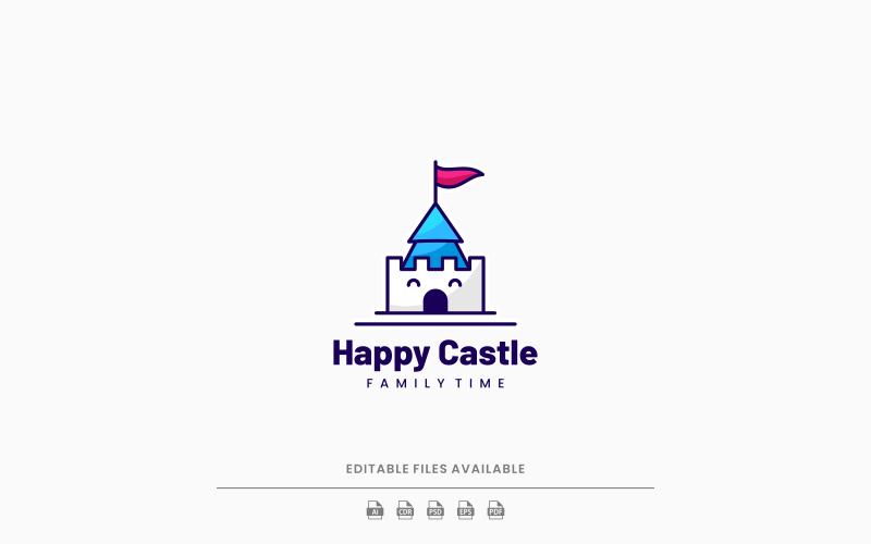Plantilla de logotipo simple de castillo feliz