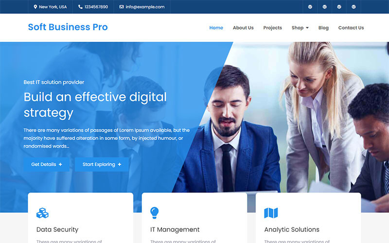 Soft Business Pro - Tema empresarial de WordPress limpio y moderno