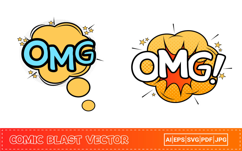 Comic Burst Vector Set con testo OMG - TemplateMonster