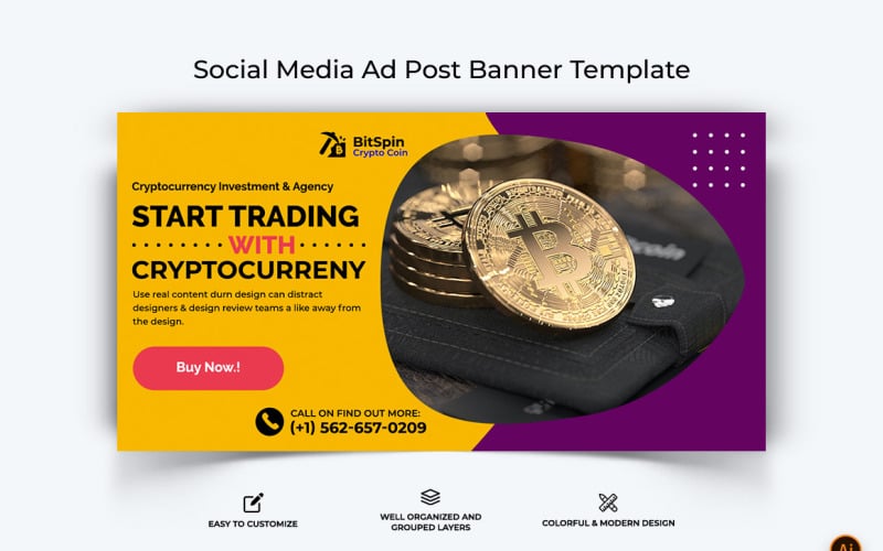 Cryptocurrency Facebook Ad Banner Design-19 - TemplateMonster