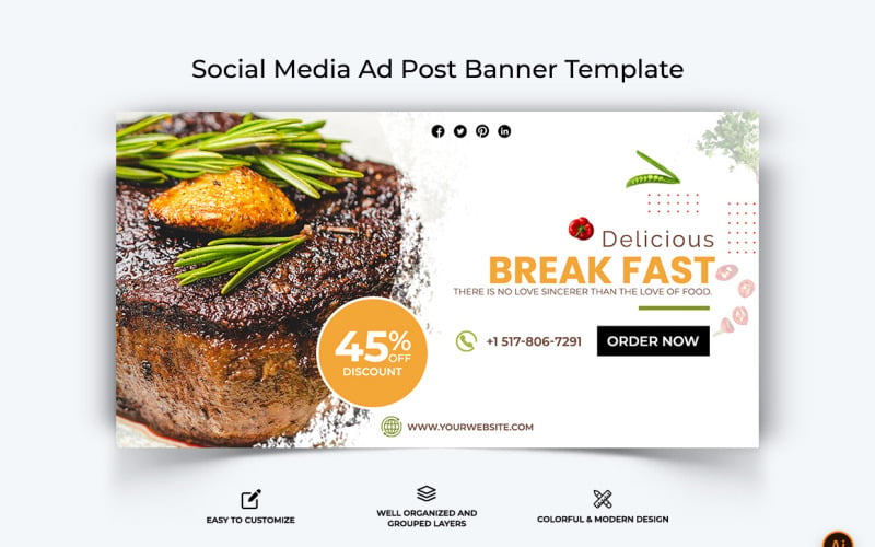 Restaurant and Food Facebook Cover Banner Design Template-10