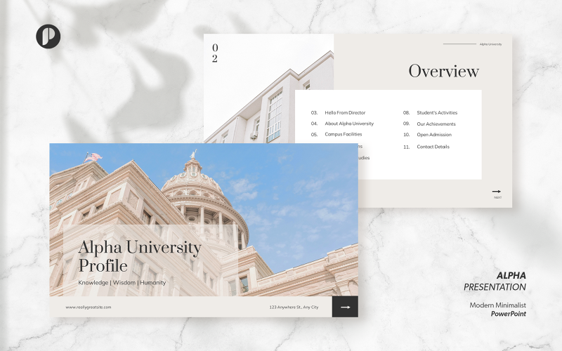 Alpha – White Elegant Minimalist University Profile Presentation