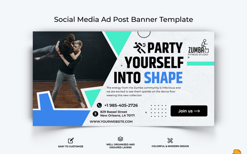 Zumba Dance Facebook Ad Banner Design-016 - TemplateMonster