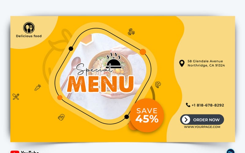 Restaurant and Food YouTube Thumbnail Design Template-12