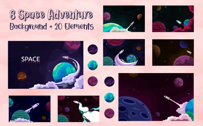 8 Space Adventure Background + 20 Elements - TemplateMonster