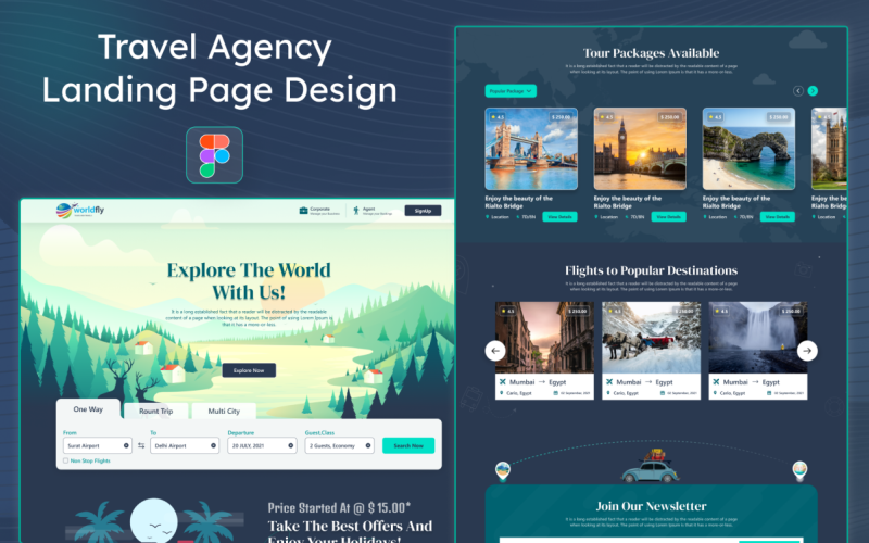 Agence de voyage - Landing Page Design Figma Kit