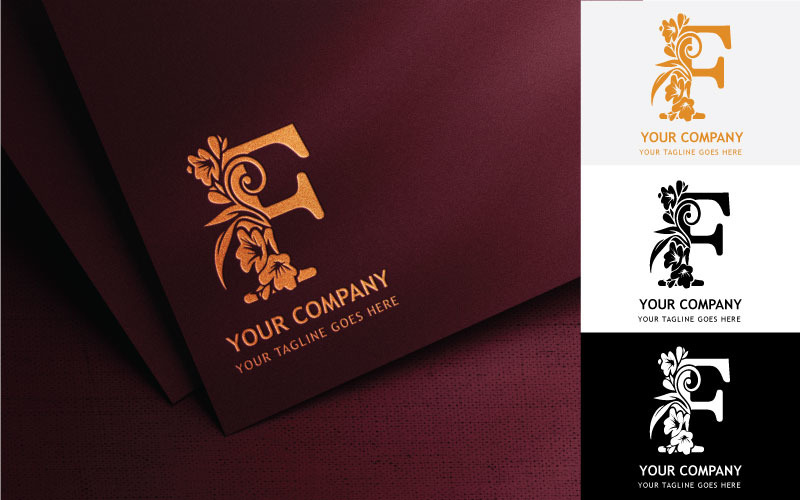 Floral Letter F Embroidery Logo Design-Brand Identity