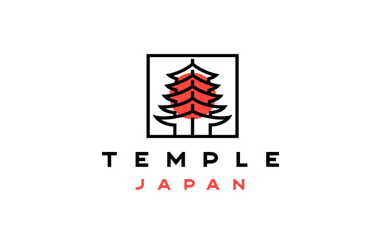 Line Art Monoline Temple Logo Design Illustration