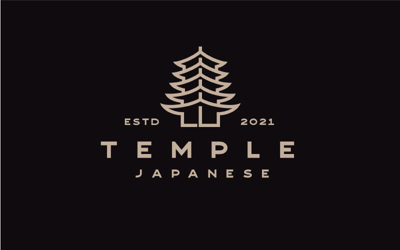 Retro Monoline Temple Logo Design Illustration