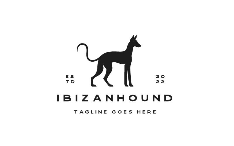 Ibizan Hound Dog, Jagdhund Silhouette Vektor Logo Inspiration