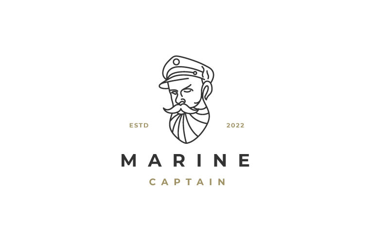 Marin, dessin au trait Capitaine de navire Logo Design Vector Template