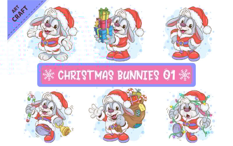 Set of Christmas Bunnies 01. Clipart. - TemplateMonster