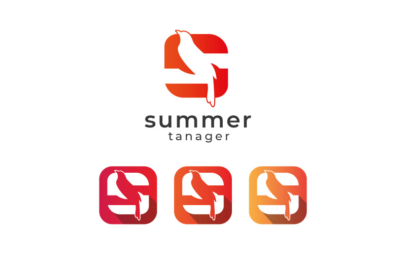 Summer tanager bird logo design and app icon