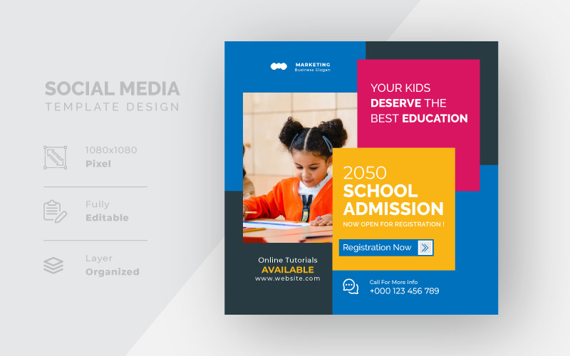 School Admission Social Media Template Pack - TemplateMonster