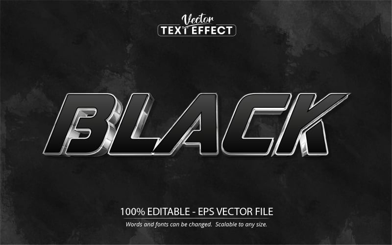 Black - Editable Text Effect, Calligraphy Shiny Metallic Silver Text ...