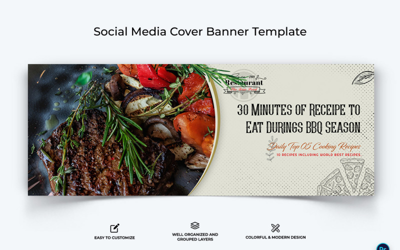 Food and Restaurant Facebook Cover Banner Design Template-30