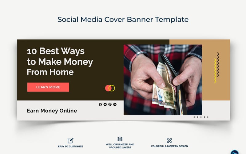 Online Money Earnings Facebook Cover Banner Design Template-02