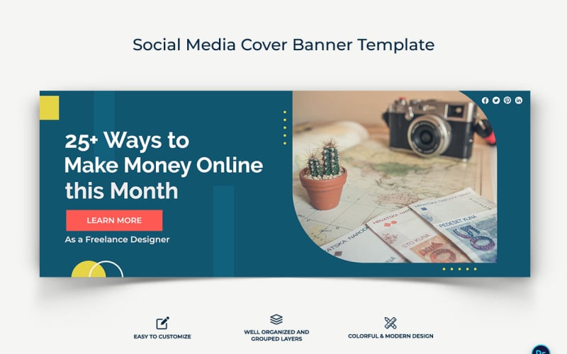 Online Money Earnings Facebook Cover Banner Design Template-04
