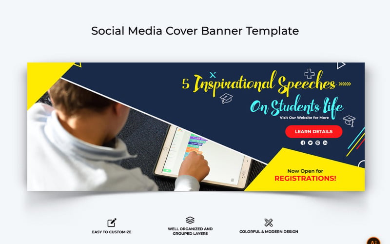 Education Facebook Cover Banner Design-12 - TemplateMonster