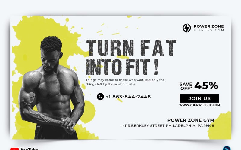 Gym and Fitness YouTube Thumbnail Design Template-22