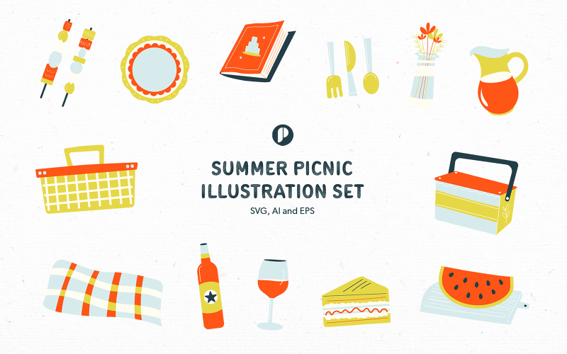 Happy Summer Picnic Illustration Set Templatemonster