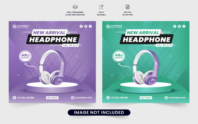 Wireless headphone social media post - TemplateMonster