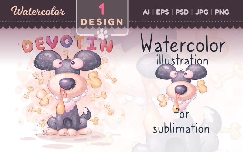 Watercolor Dog and Bone | Cartoon PNG - TemplateMonster